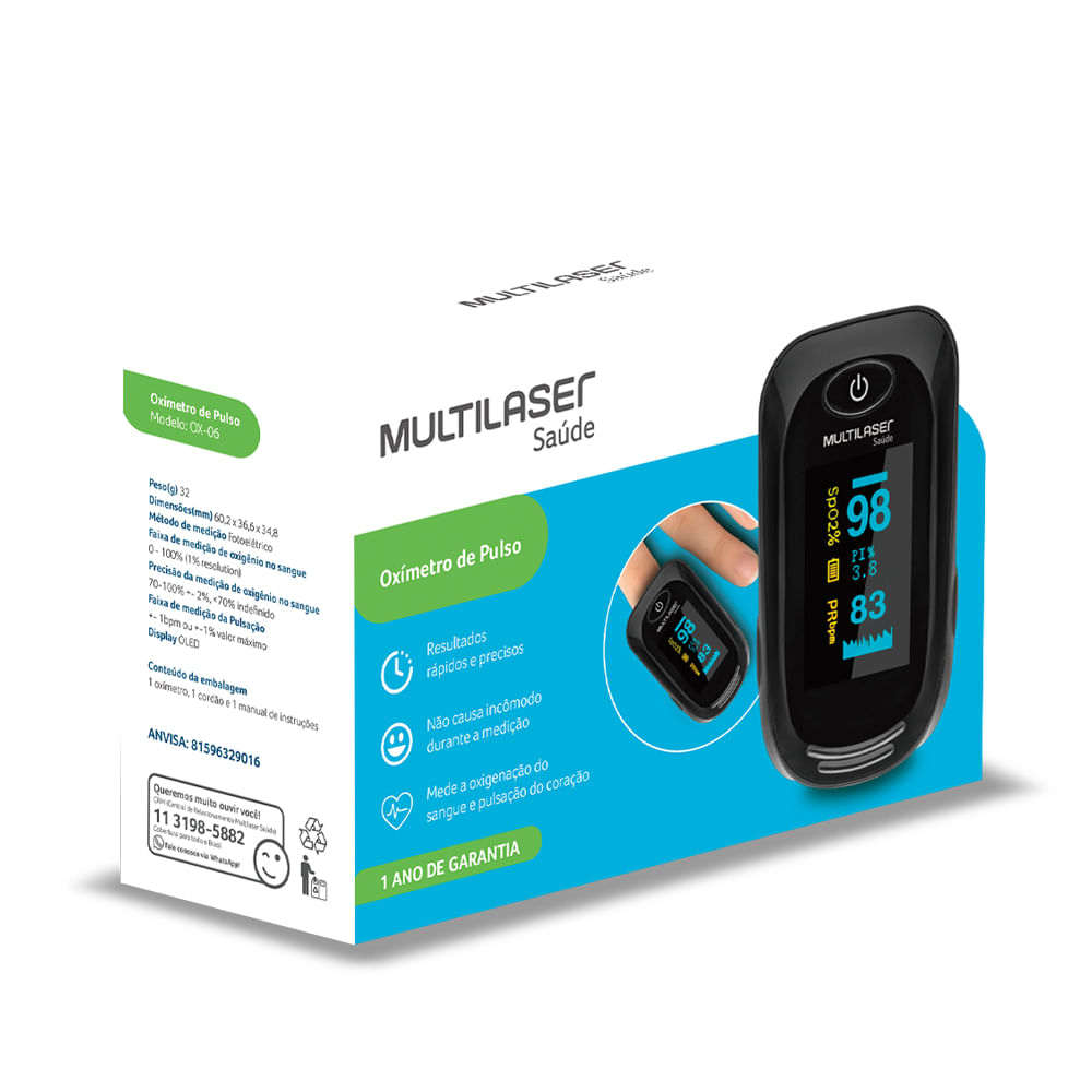 Oxímetro De Pulso Multilaser Saúde HC261 1 Unidade