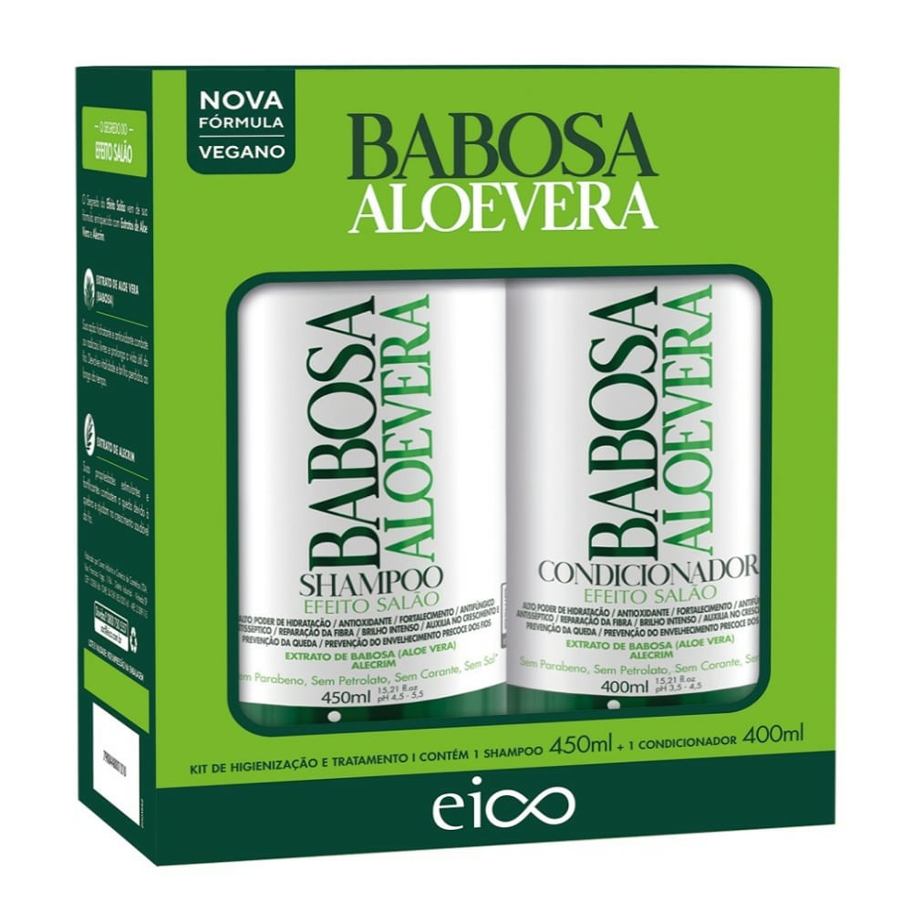Kit Eico Babosa Aloevera Efeito Salão Shampoo 450ml + Condicionador ... Kit Eico Babosa Aloevera Efeito Salão Shampoo 450ml + Condicionador ...