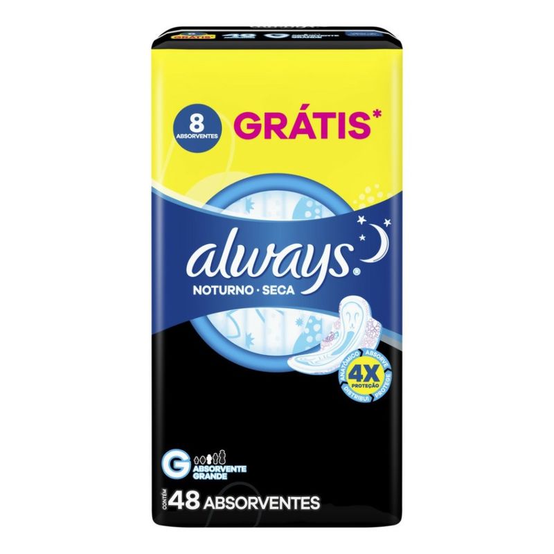 Absorvente Always Noturno Seca Com Abas G 48 Unidades - Drogaria Venancio
