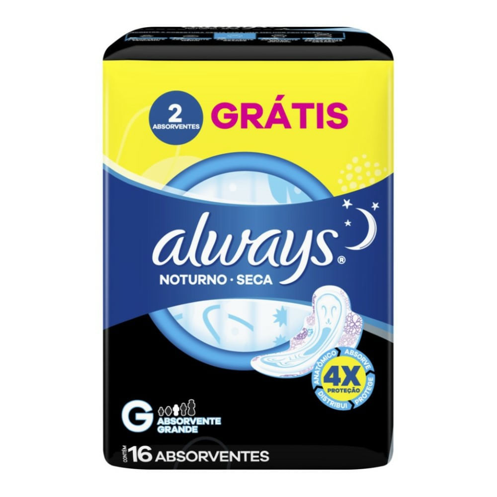 Absorvente Noturno Always Cobertura Seca Com Abas G 16 Unidades ...