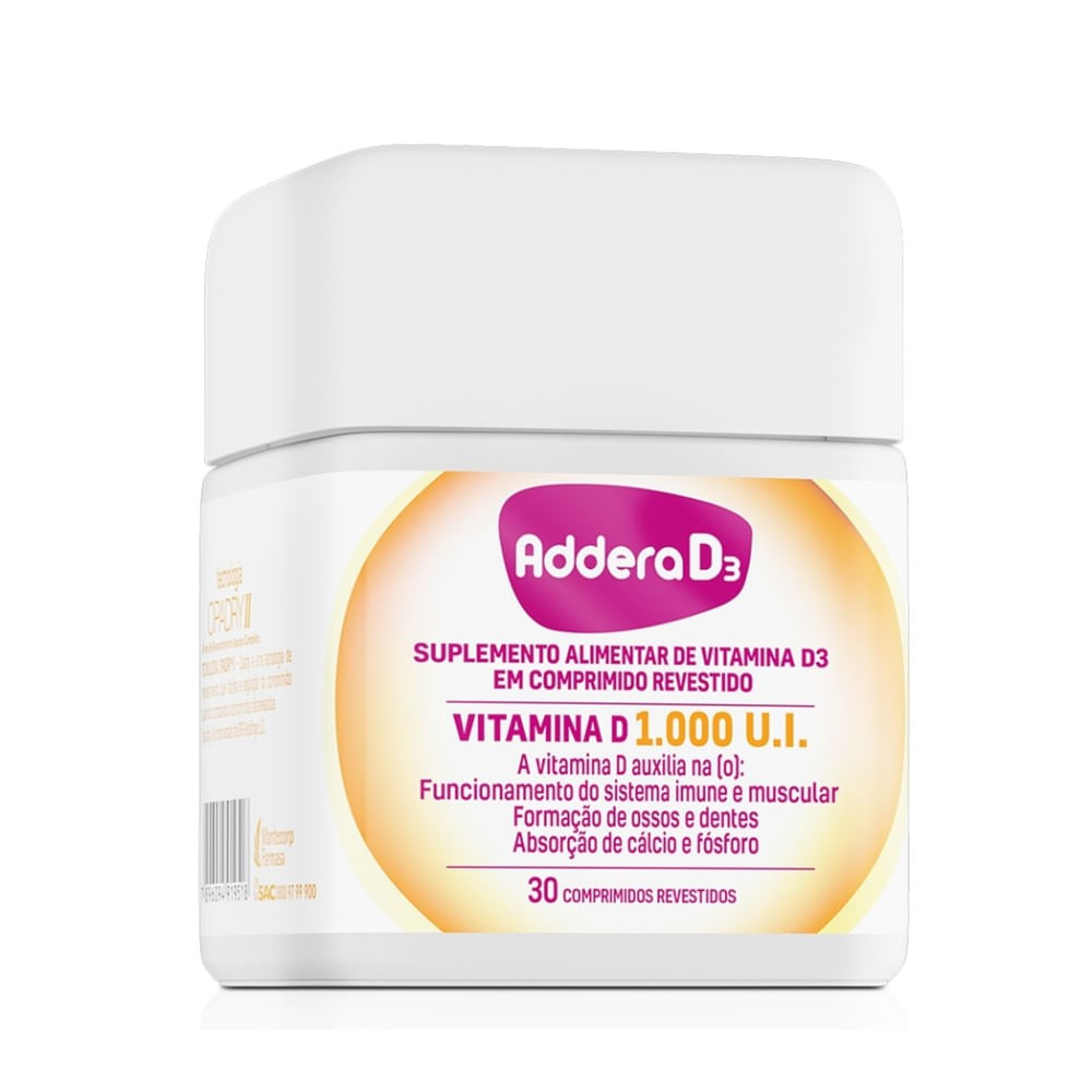Suplemento Alimentar Addera D3 1000Ui 30 Comprimidos - Drogaria Venancio