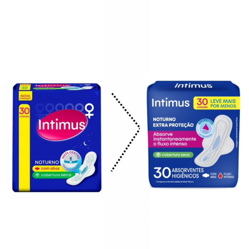 Absorvente Externo Intimus Noturno Cobertura Seca Com Abas 30 unidades