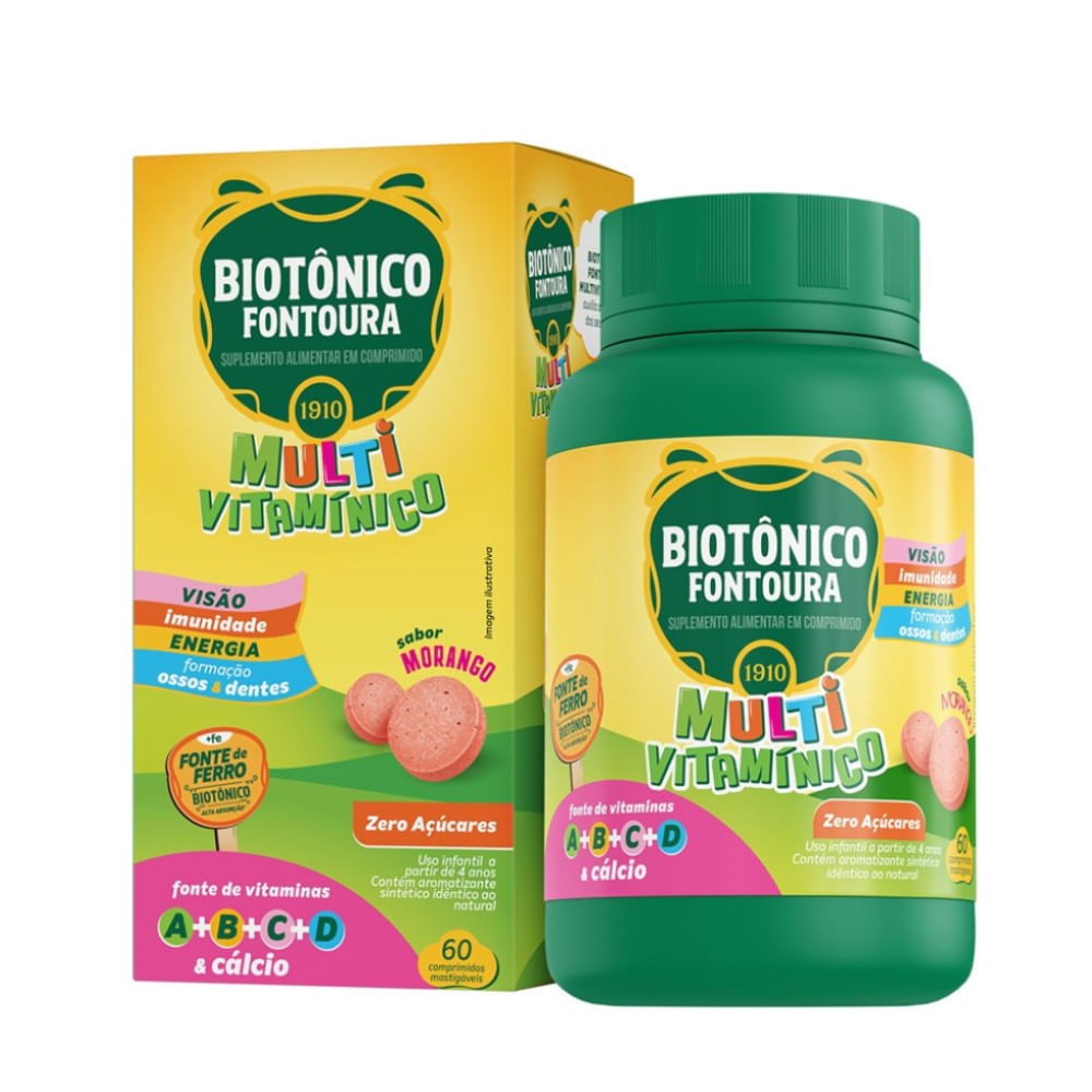 Multivitamínico Infantil Biotônico Fontoura Morango 60 Comprimidos ...