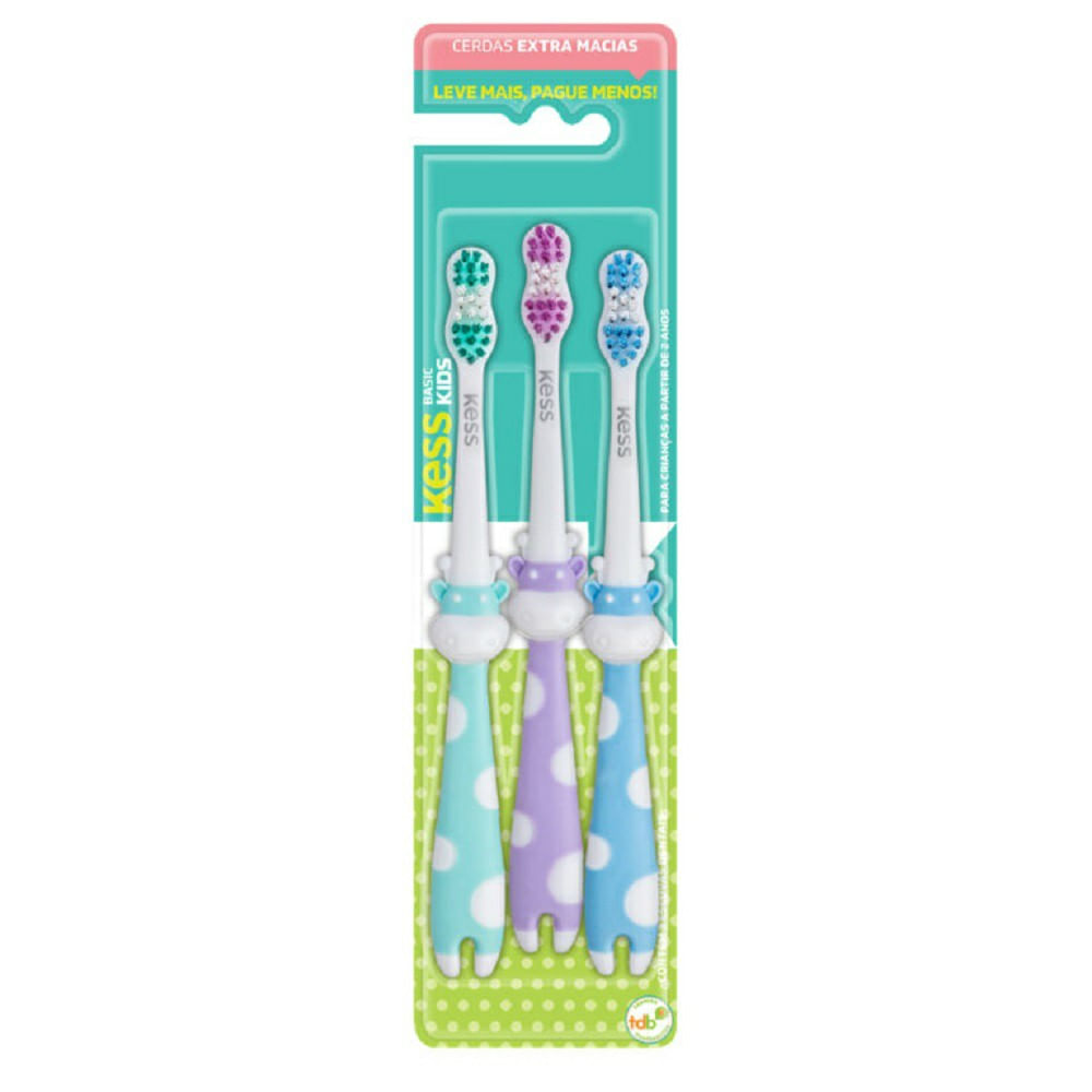 Escova Dental Kess Basic Kids Pets 3 Unidades