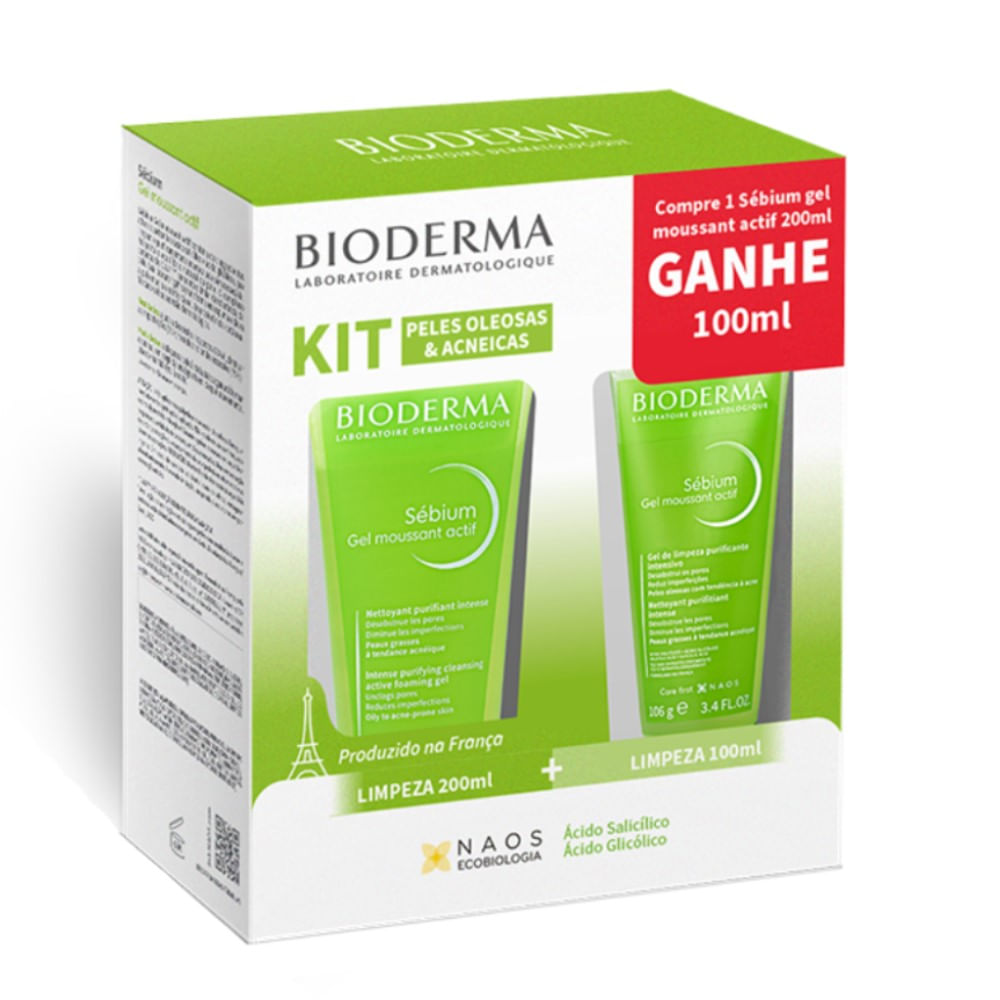 Kit Bioderma Gel Moussant Actif Sébium 200ml + 100ml