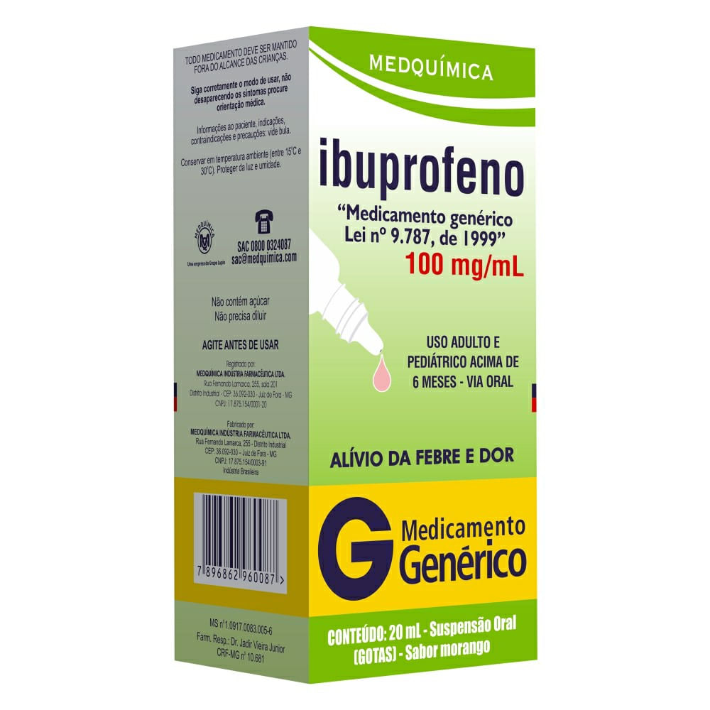 Ibuprofeno 100mg/ml Medquimica Suspensão Gotas 20ml