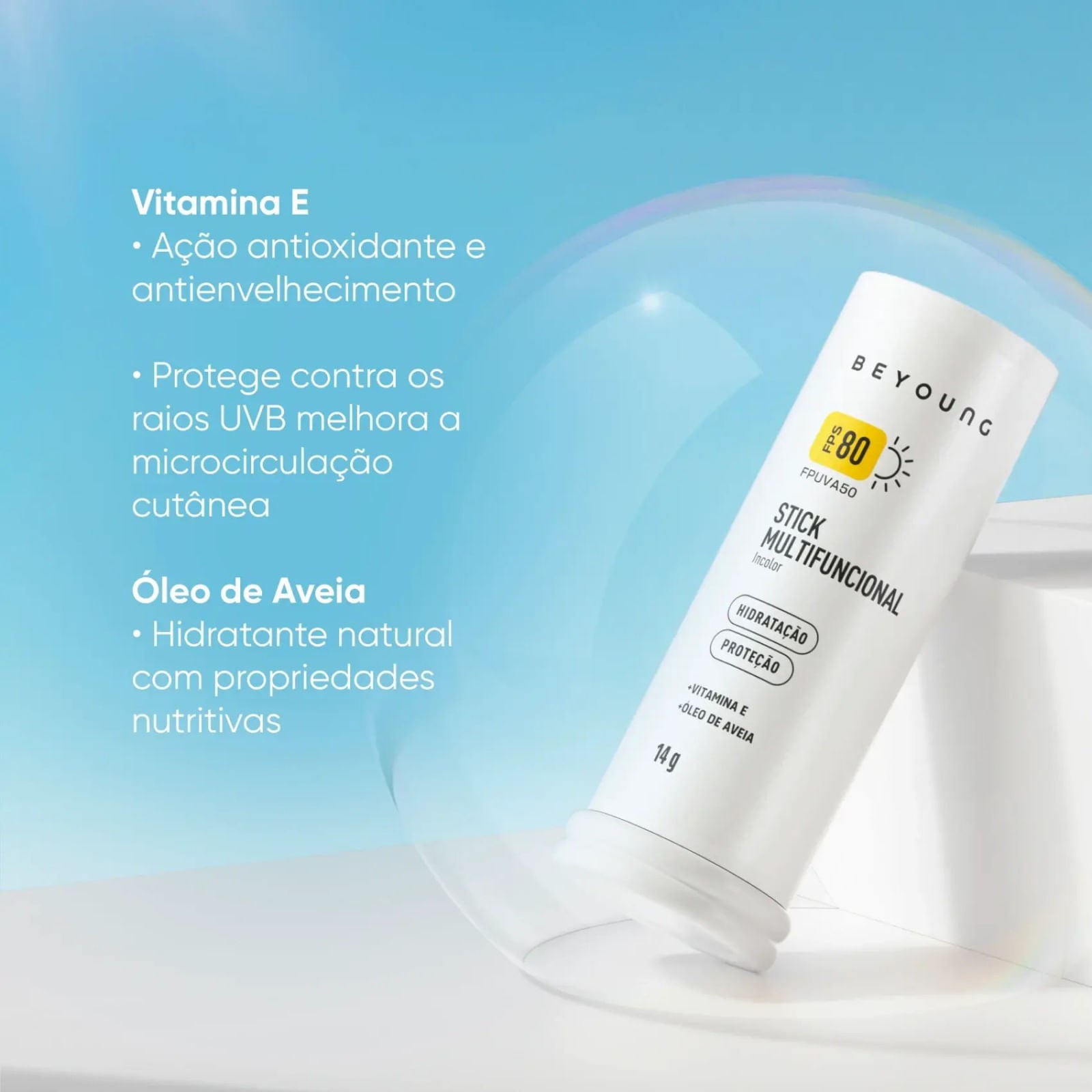 Protetor Solar Facial Beyoung Stick Multifuncional FPS80 Incolor 14g