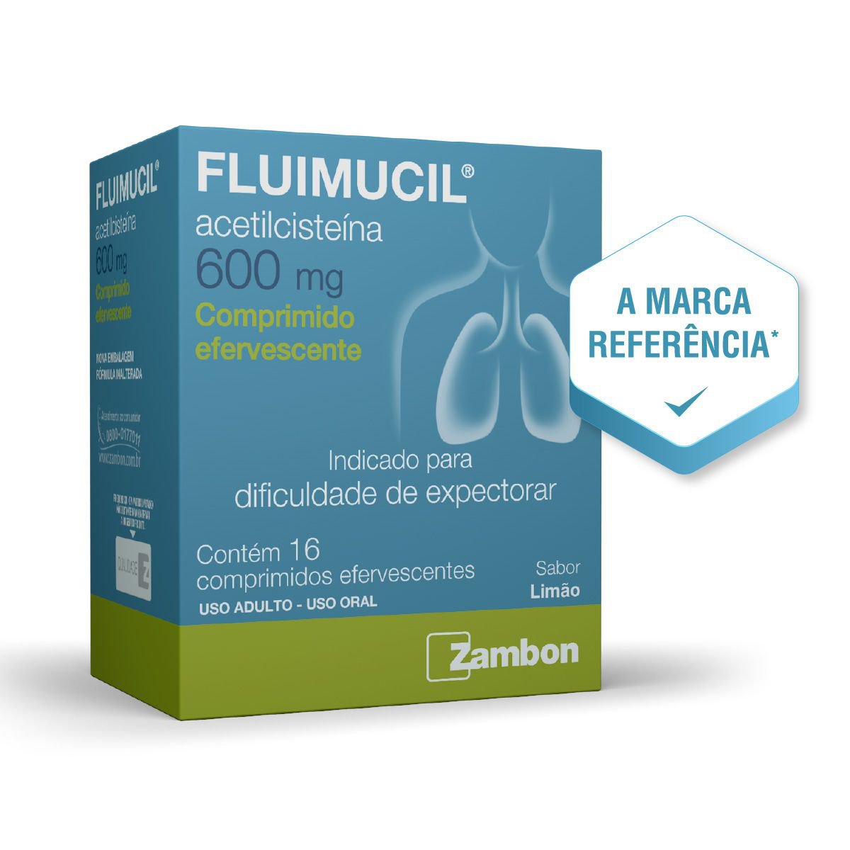 Fluimucil 600mg Zambon Sabor Limão 16 Comprimidos Efervescentes