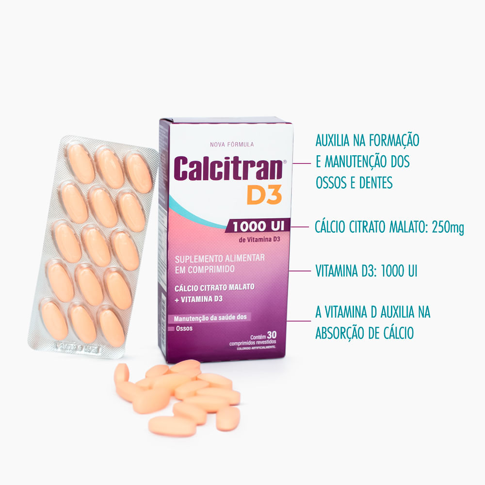 Calcitran D3 1.000UI Cálcio Citrato Malato com Vitamina D 30 Comprimidos