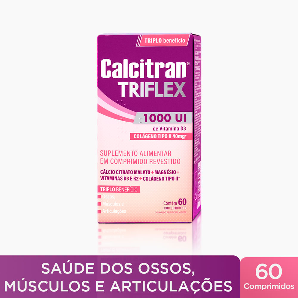 Calcitran Triflex 1000UI Cálcio, Colágeno Tipo 2, Magnésio, Vit. D e K ...