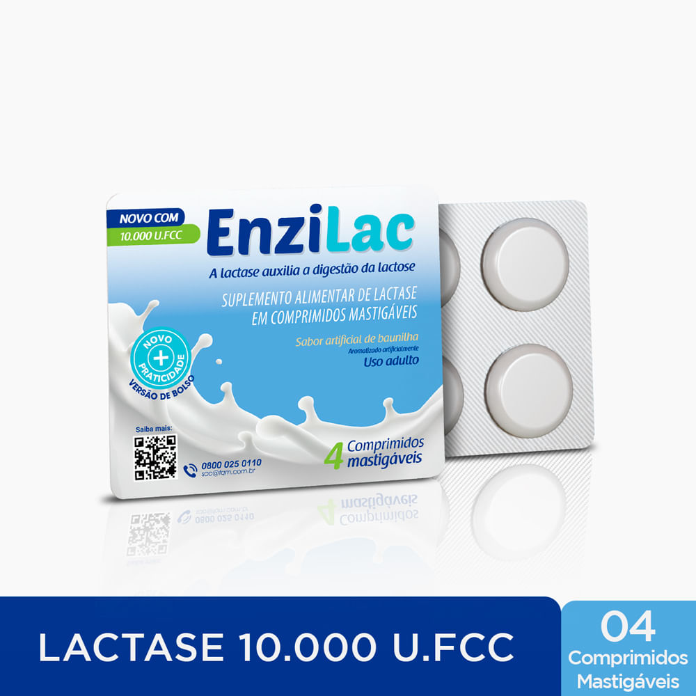 Enzilac 10.000 FCC Enzima Lactase 4 Comprimidos Mastigáveis