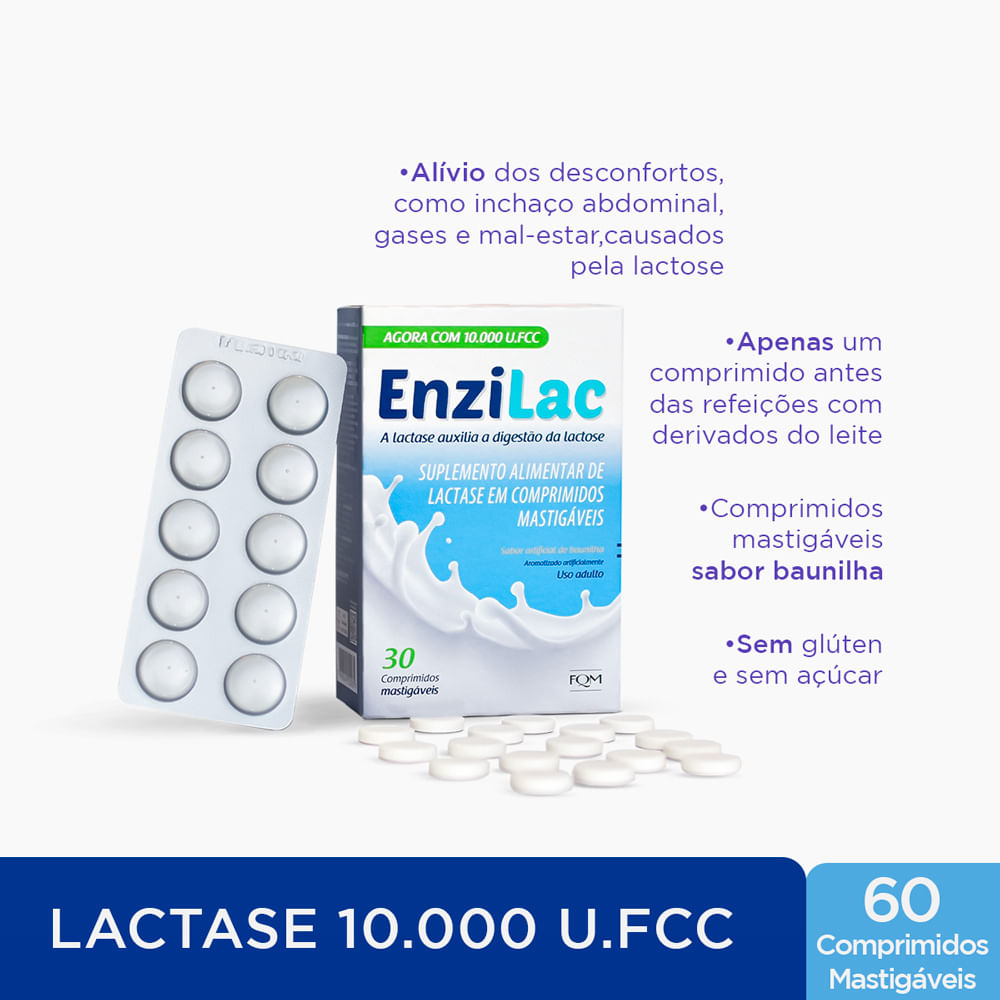 Enzilac 10.000 U.FCC Enzima Lactase 2 Unidades com 30 Comprimidos ...