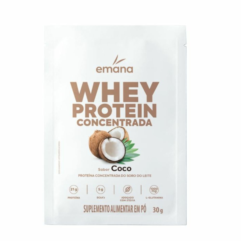 Whey Protein Concentrada Emana Sabor Coco Sachê 30g