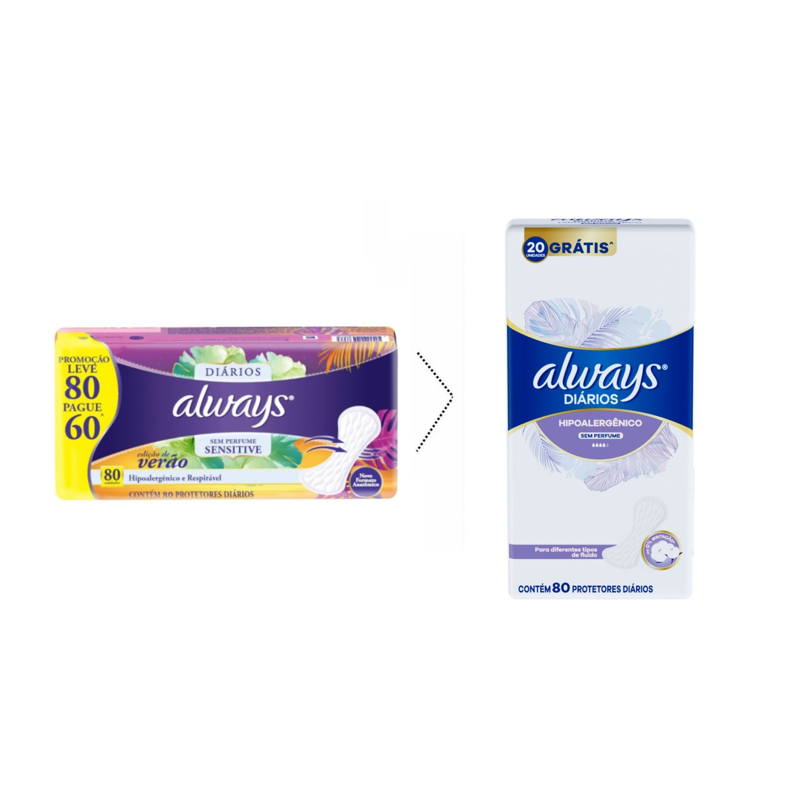 Protetor Diário Always Sensitive sem Perfume 80 Unidades