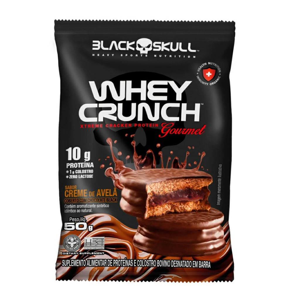 Alfajor Black Skull Whey Crunch Gourmet Sabor Creme de Avelã 50g