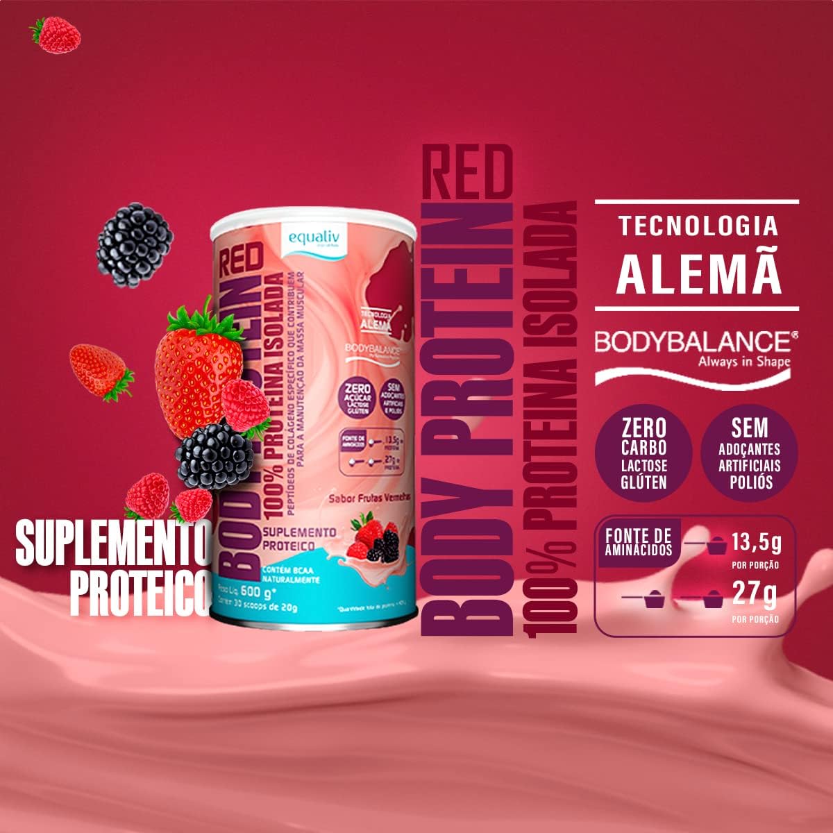Suplemento Proteico Equaliv Body Protein Red Sabor Frutas Vermelhas 600g