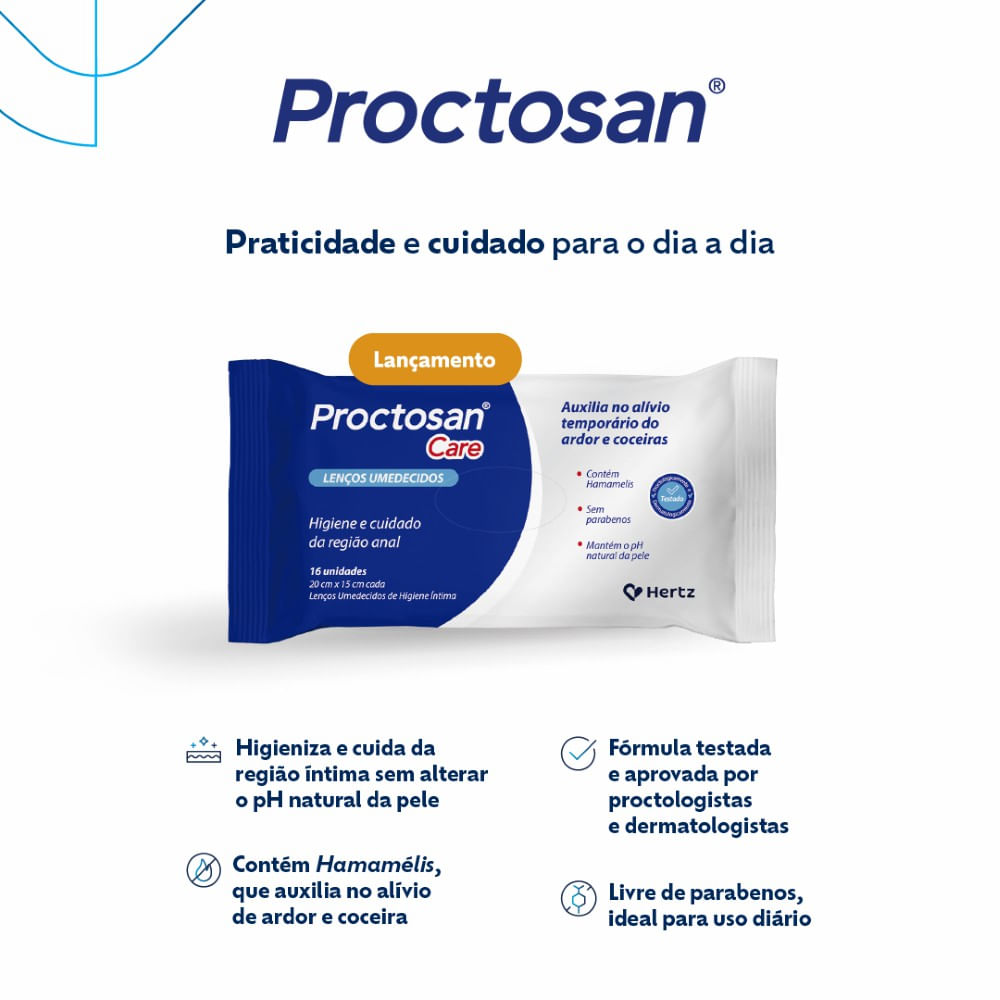 Lenços Umedecidos Proctosan Care com 16 unidades