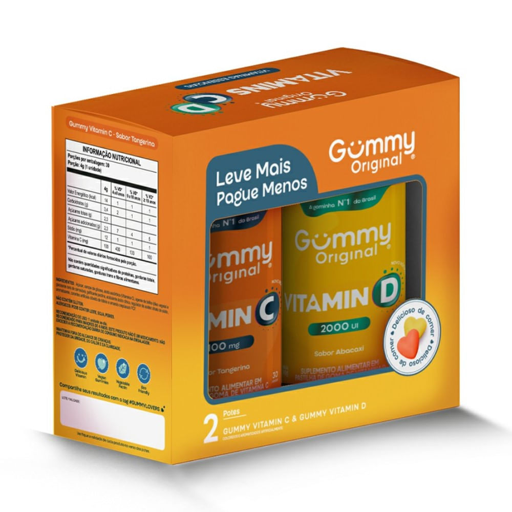 Suplemento Alimentar Gummy Vitamin C + Vitamin D 2 Potes 30 unidades ...