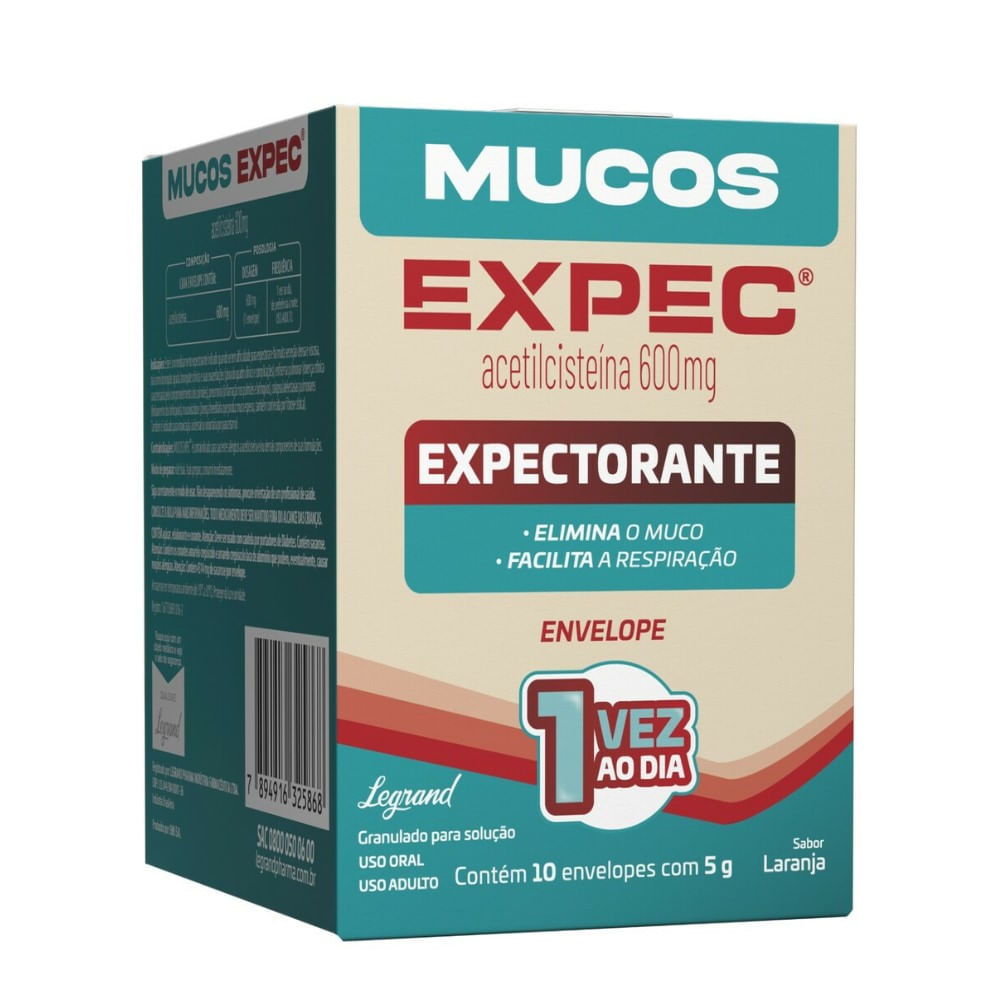 Mucos Expec Acetilcisteína 600mg Legrand Sabor Laranja 10 Envelopes de ...