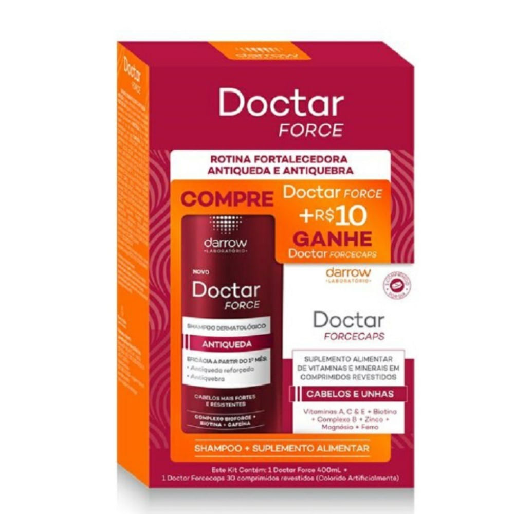 Kit Shampoo Doctar Force 400ml + Suplemento Alimentar Doctar Forcecaps ...