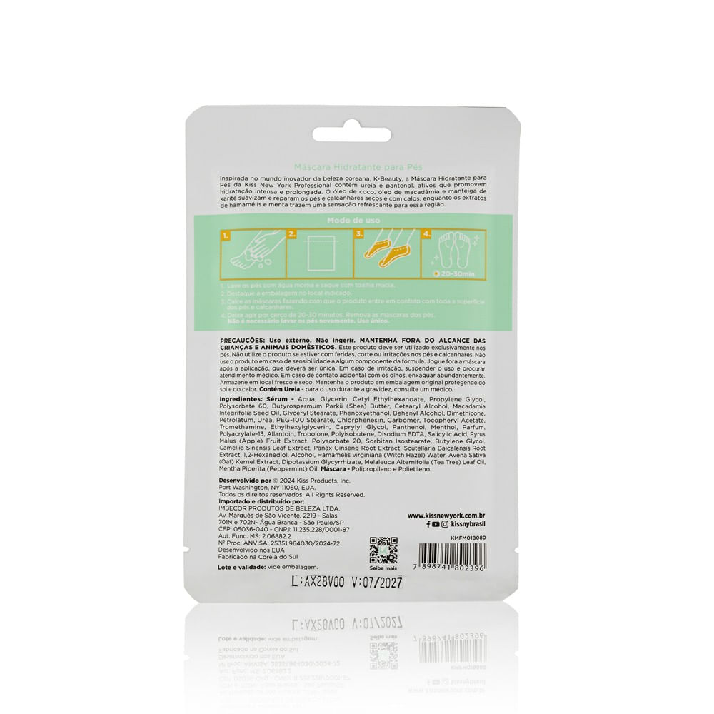 Máscara Hidratante para Pés Kiss New York 1 Par