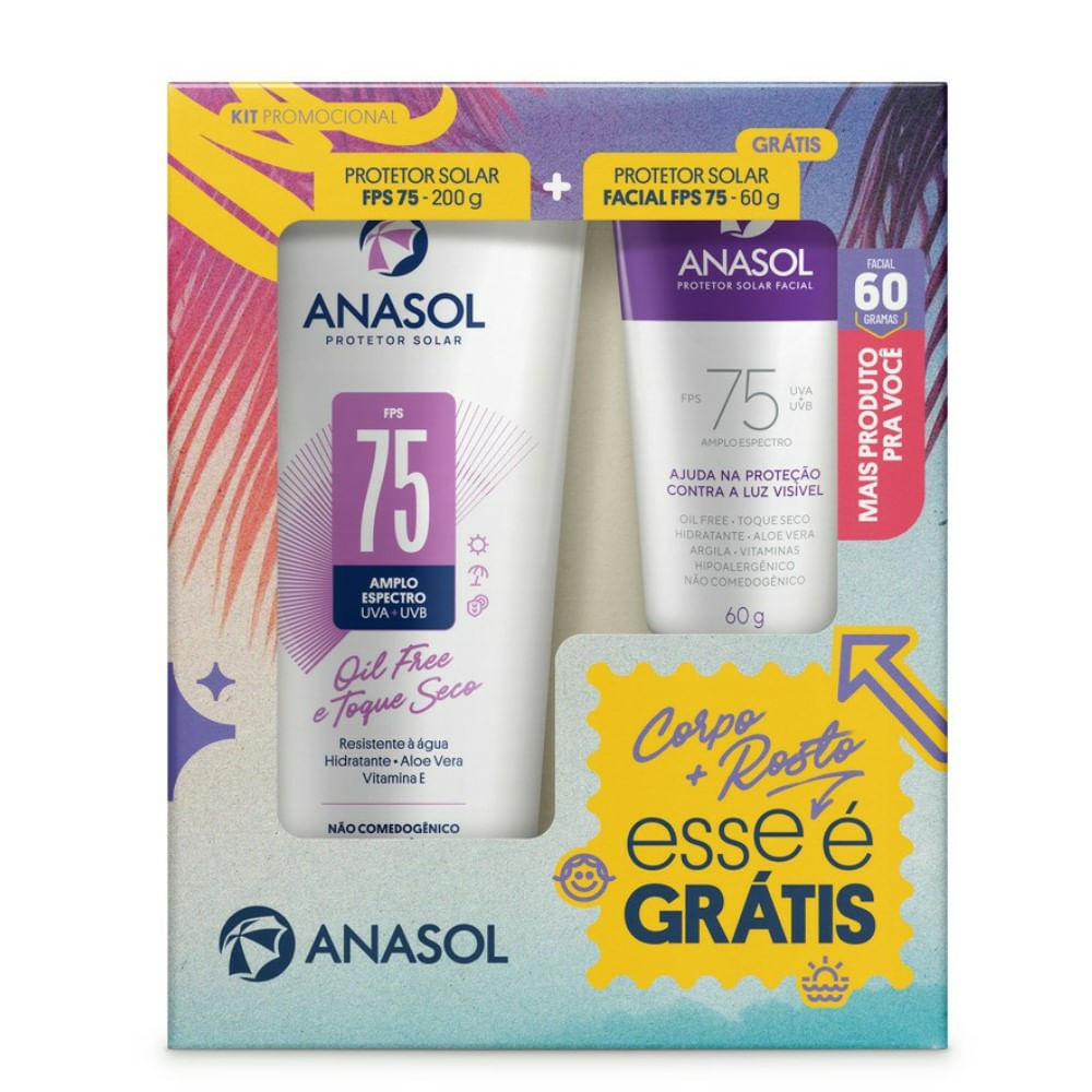 Kit Anasol Protetor Solar Corporal Oil Free e Toque Seco FPS75 200g ...